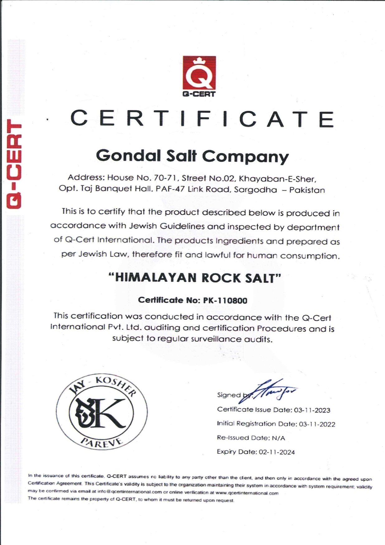 Certificates – Gondal Salt Company